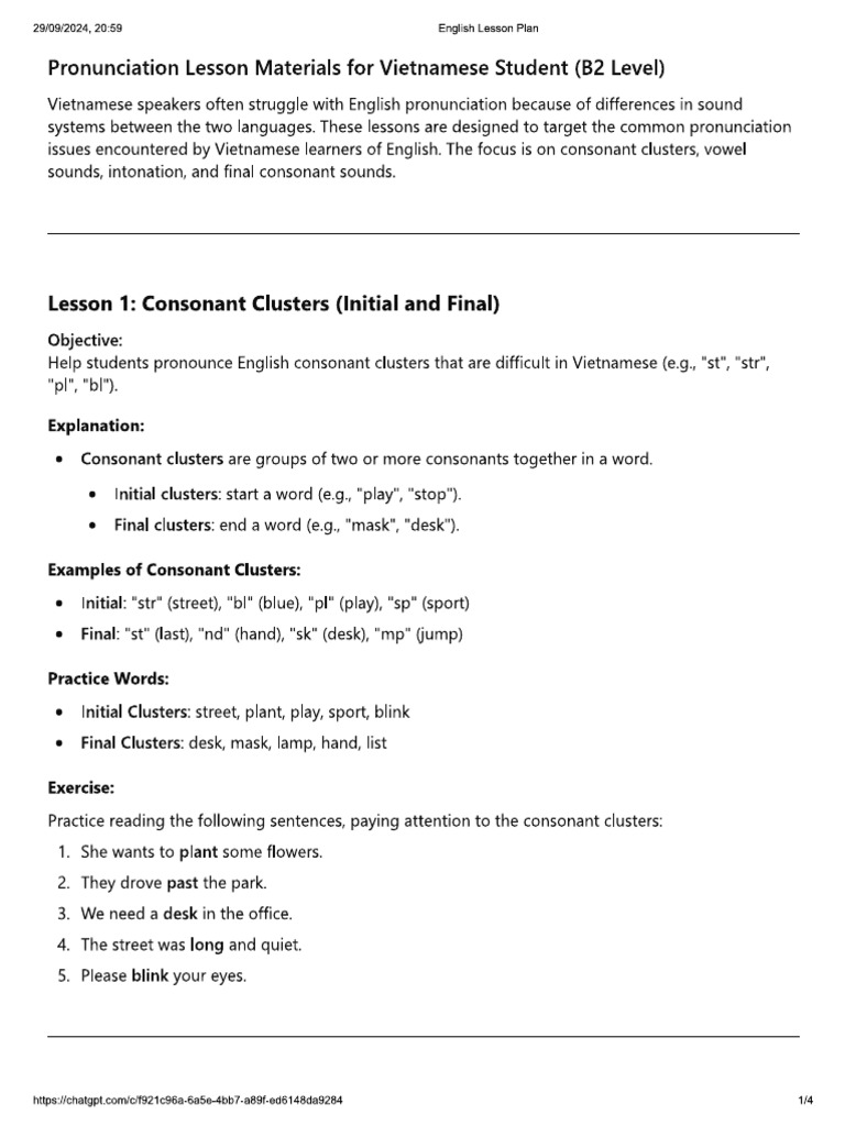 Pronunciation Lesson Materials | PDF