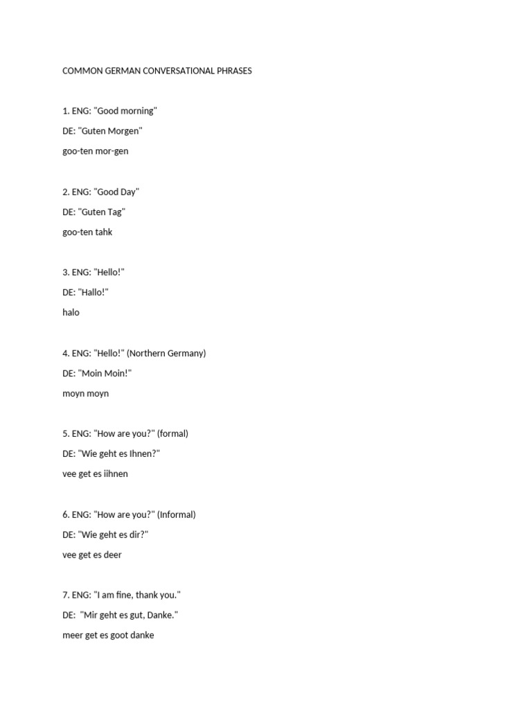 Common German Conversational Phrases | PDF