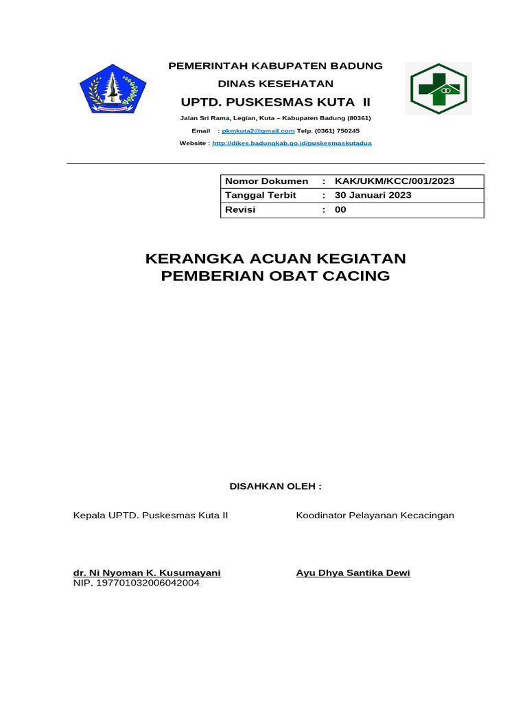 UKM - KCC - 001 - KAK Kecacingan | PDF