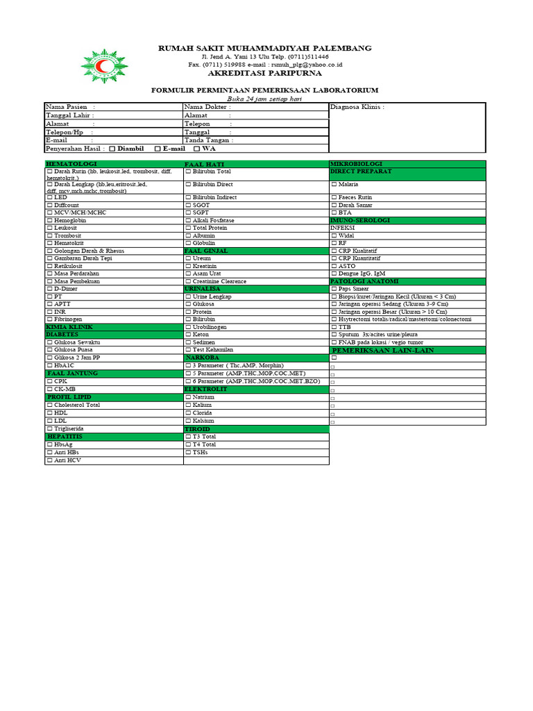Form Pemeriksaan Lab | PDF