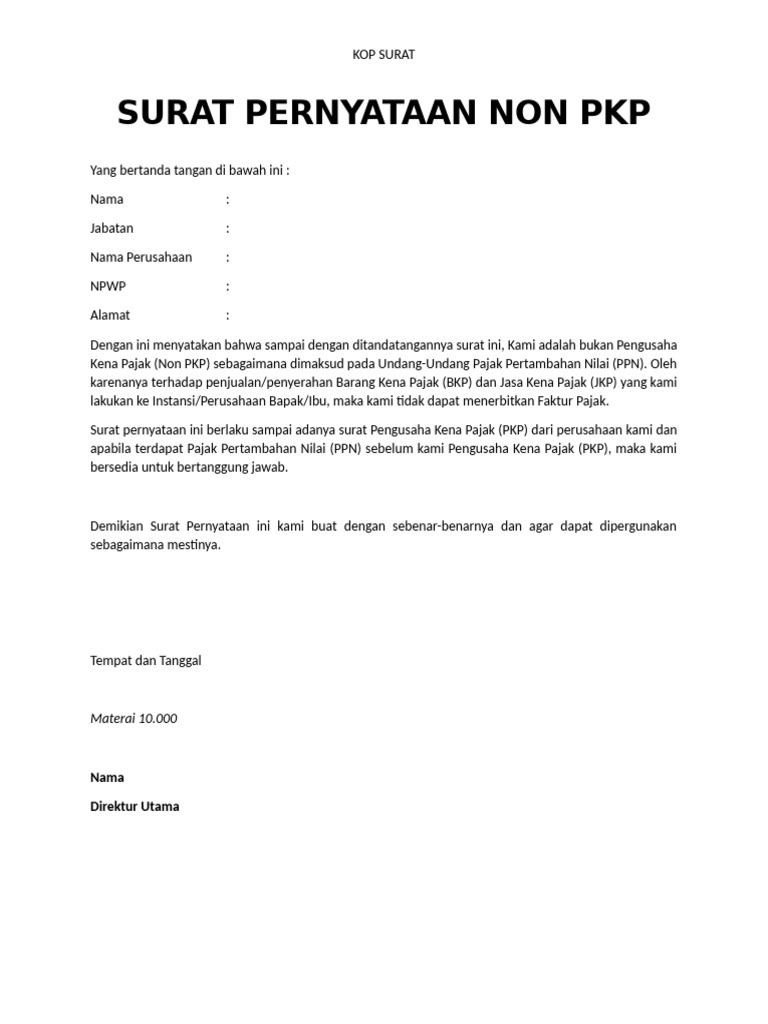 Surat Pernyataan Non PKP (New) | PDF