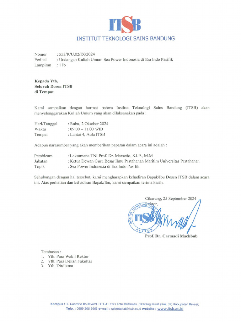 553 Rektor - Surat Undangan Kuliah Umum Sea Power (Dosen) | PDF