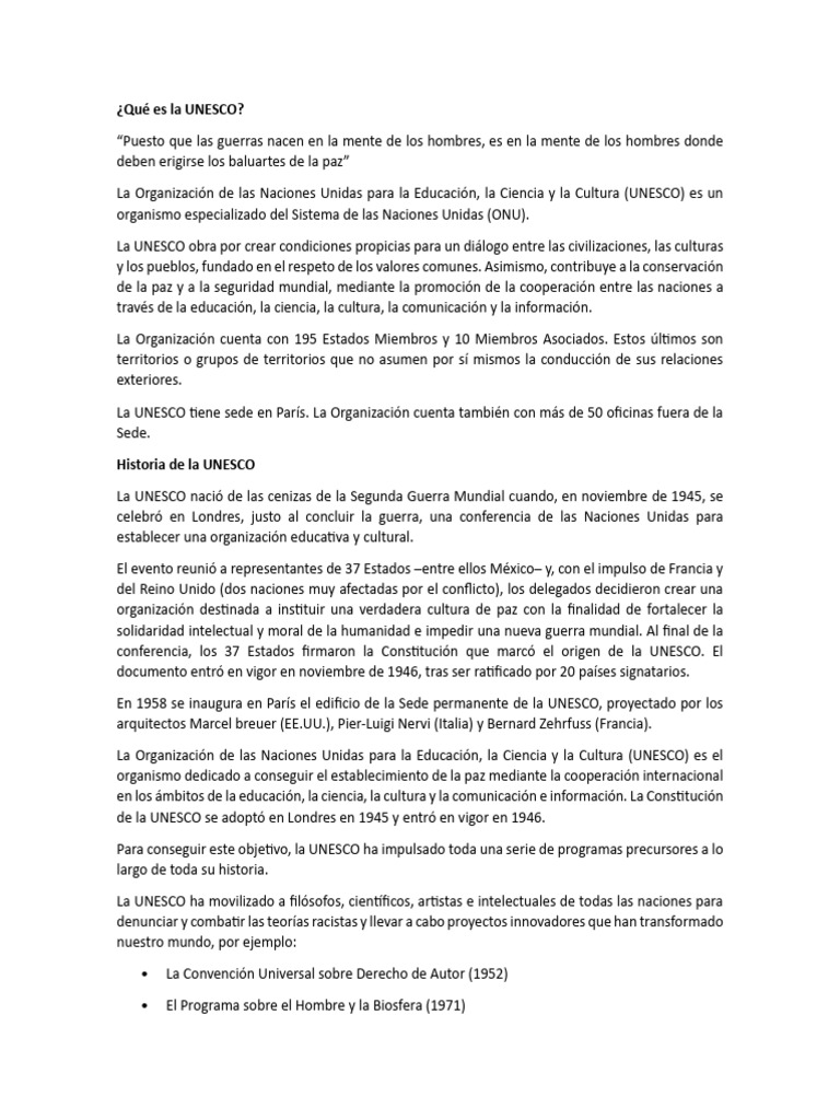 Qué Es La UNESCO | PDF | Unesco | Naciones Unidas