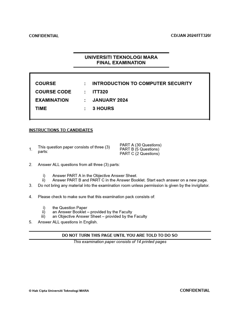 ITT320 Final Exam Jan 2024 | PDF | Computer Virus | Computer Security