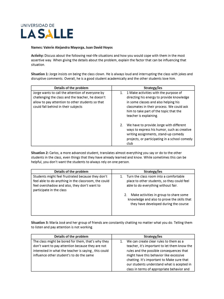 situations classroom management | PDF