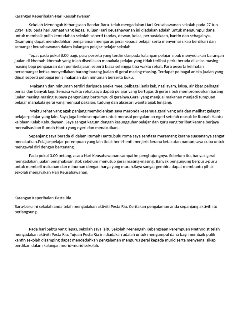 Karangan Keperihalan - Hari Keusahawanan | PDF