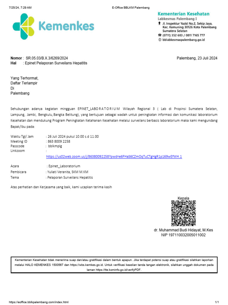 Undangan Epinet Series 26 Juli 2024 utk RS Reg 3 Sumatera | PDF