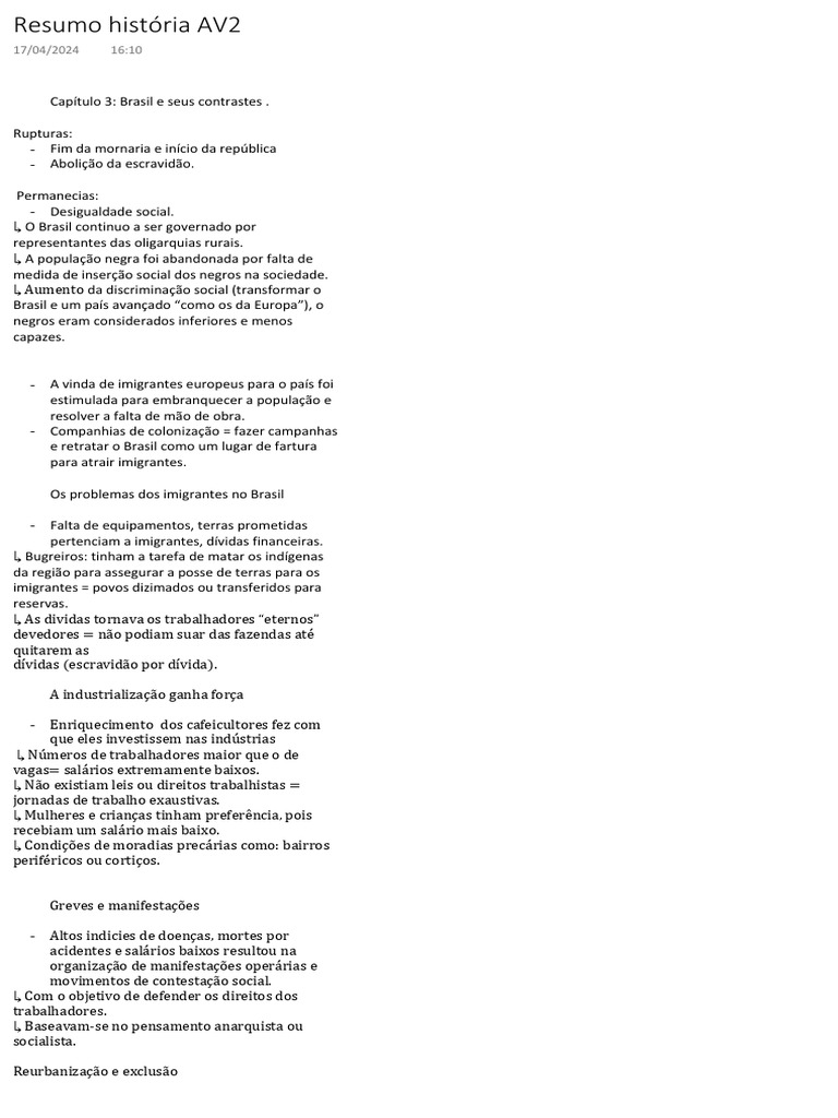 Resumo História AV2 | PDF