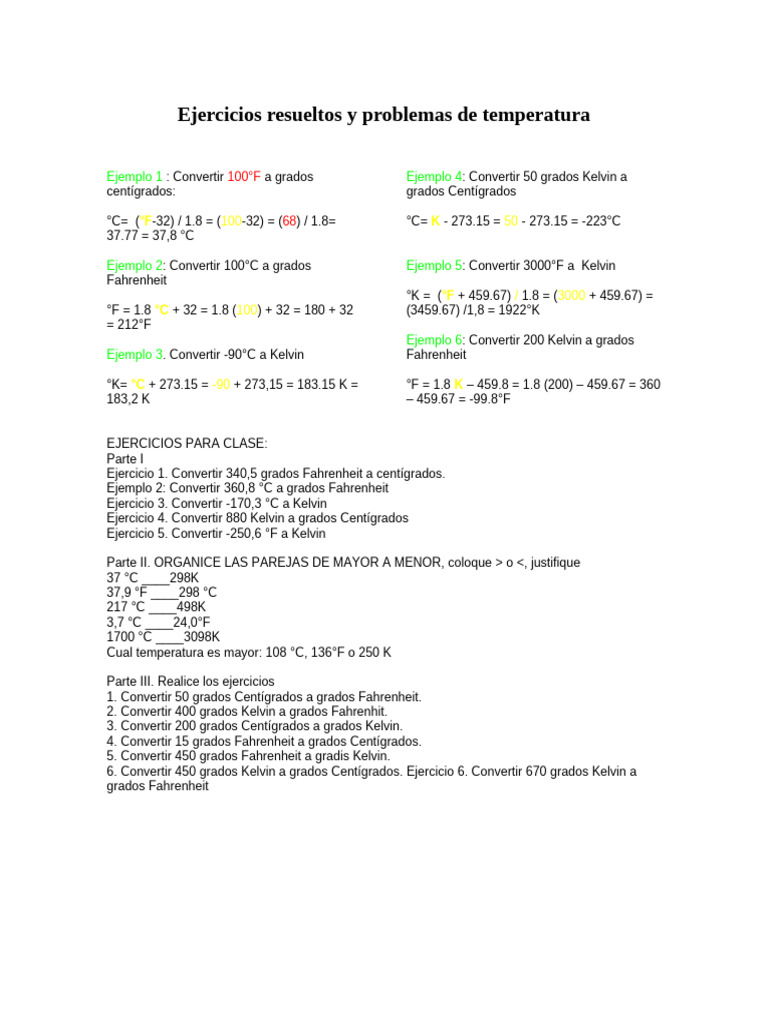 Ejercicios Resueltos y Problemas de Temperatura | PDF