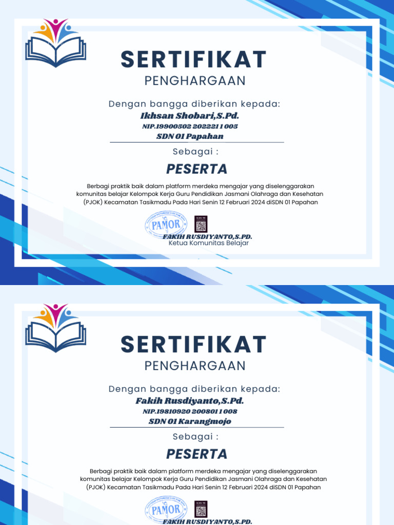 Sertifikat KKG 1 Pjok Tasikmadu | PDF