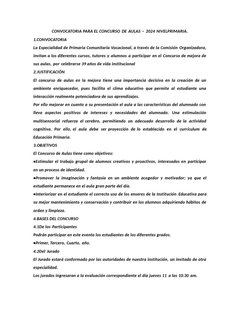 Convocatoria para El Concurso de Aulas Primaria | PDF