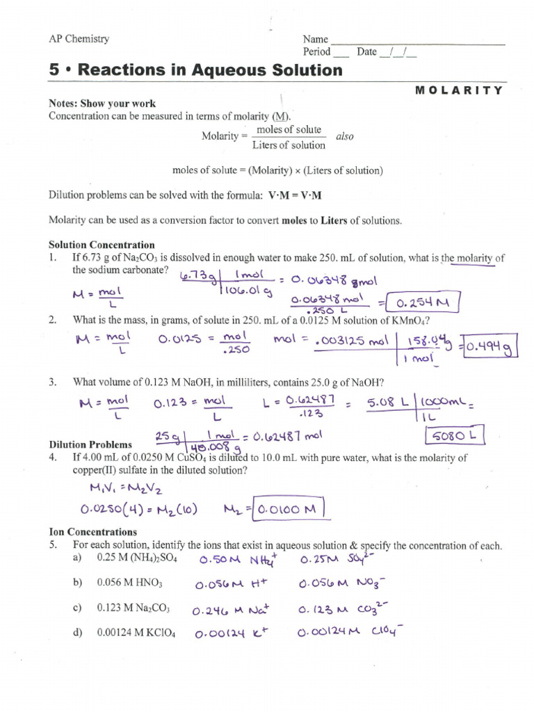 Apch05 molarity+KEY | PDF