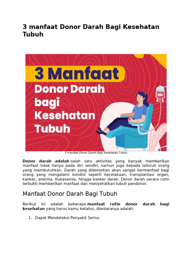 3 Manfaat Donor Darah Bagi Kesehatan Tubuh | PDF