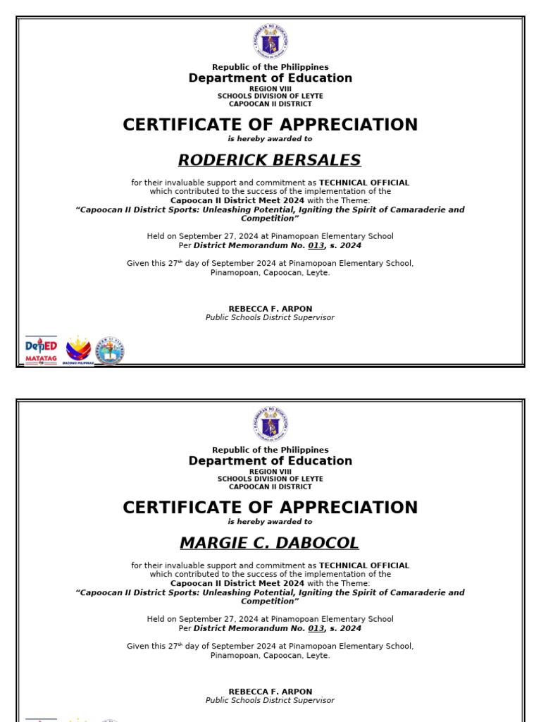 Certificate of Appreciation | PDF