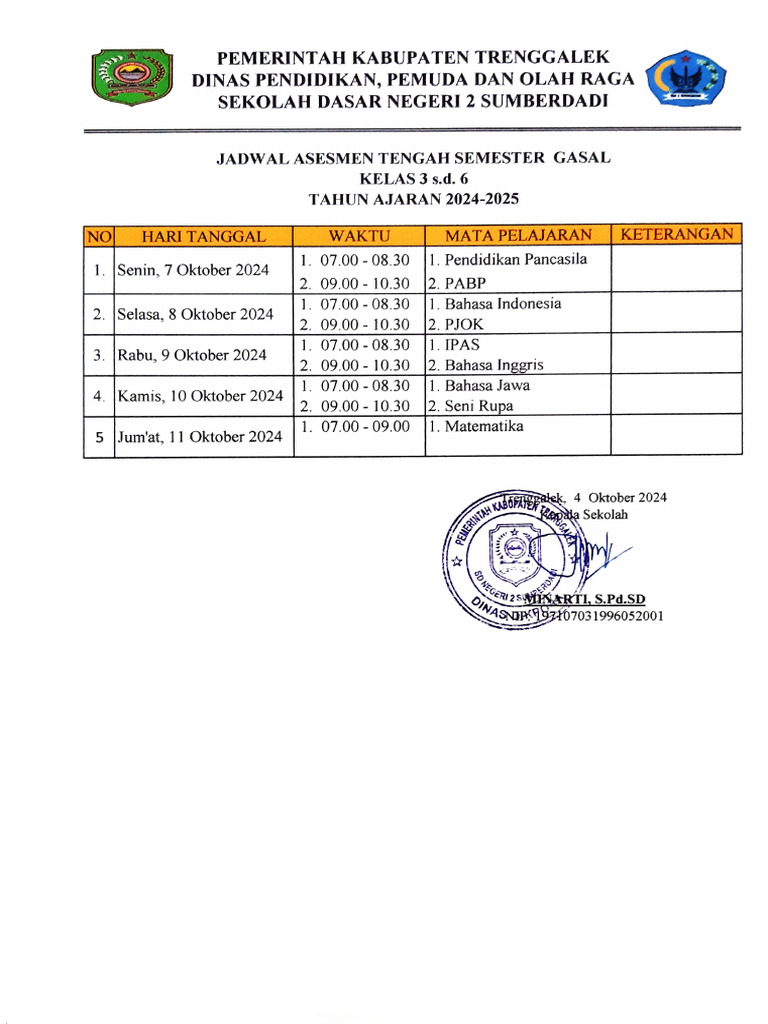 Jadwal ATS Kelas 3 S - D 6 | PDF