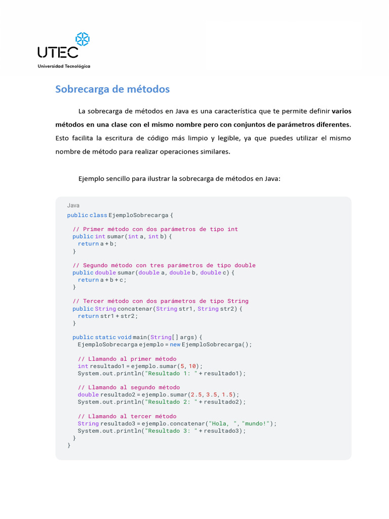 Sobrecarga de Métodos y Constructores | PDF