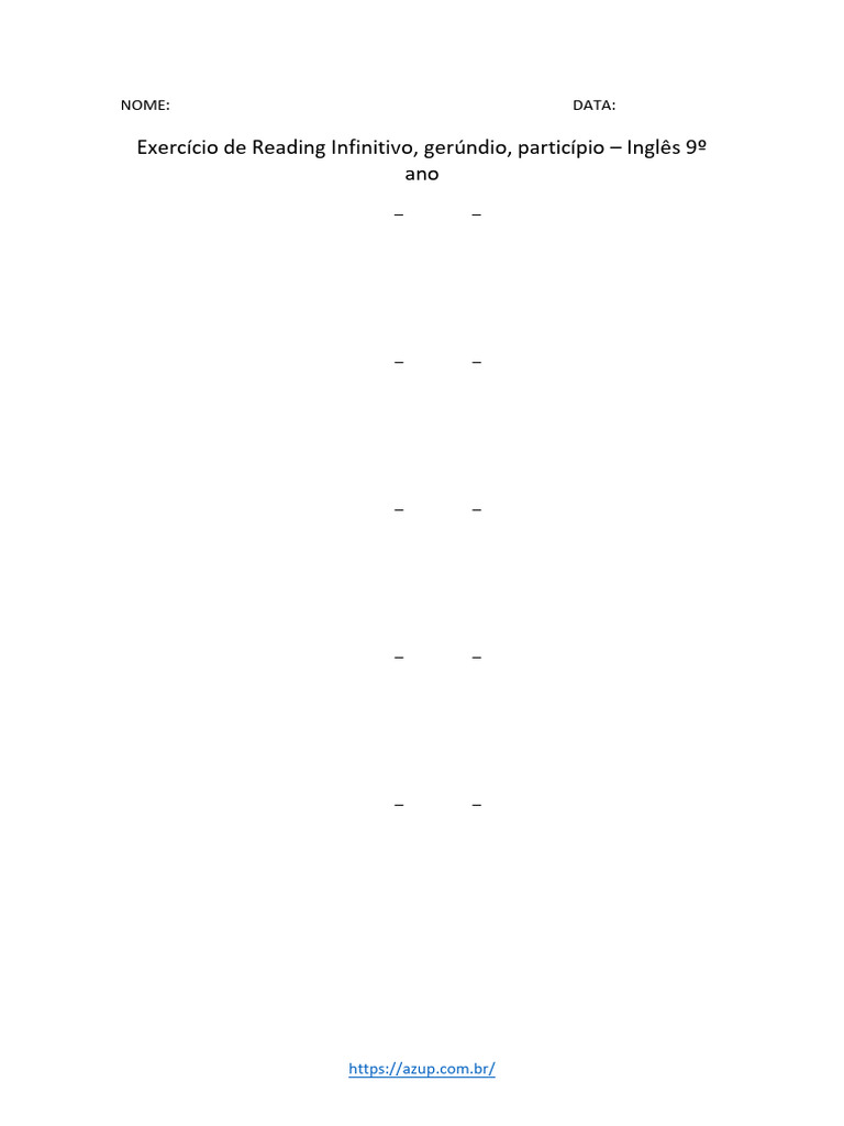 Exercício de Reading Infinitivo Gerúndio Particípio - Inglês 9º Ano | PDF