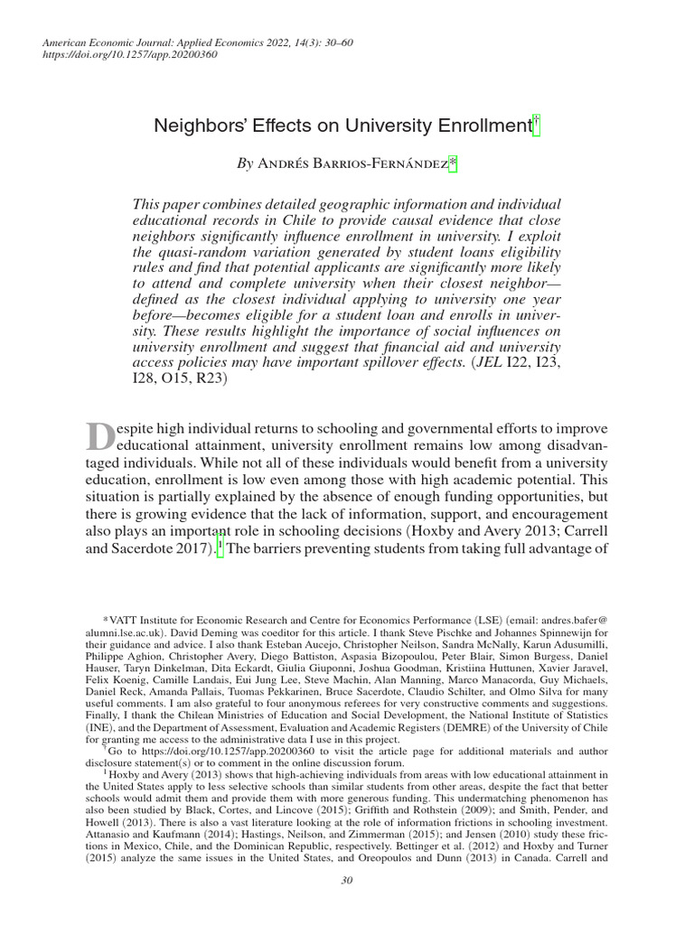 Neighbor Effects On University Enrollment | PDF