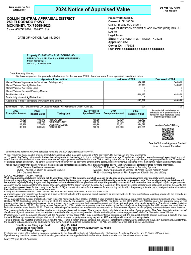 2024 Notice of Appraised Value: Collin Central Appraisal District 250 ...