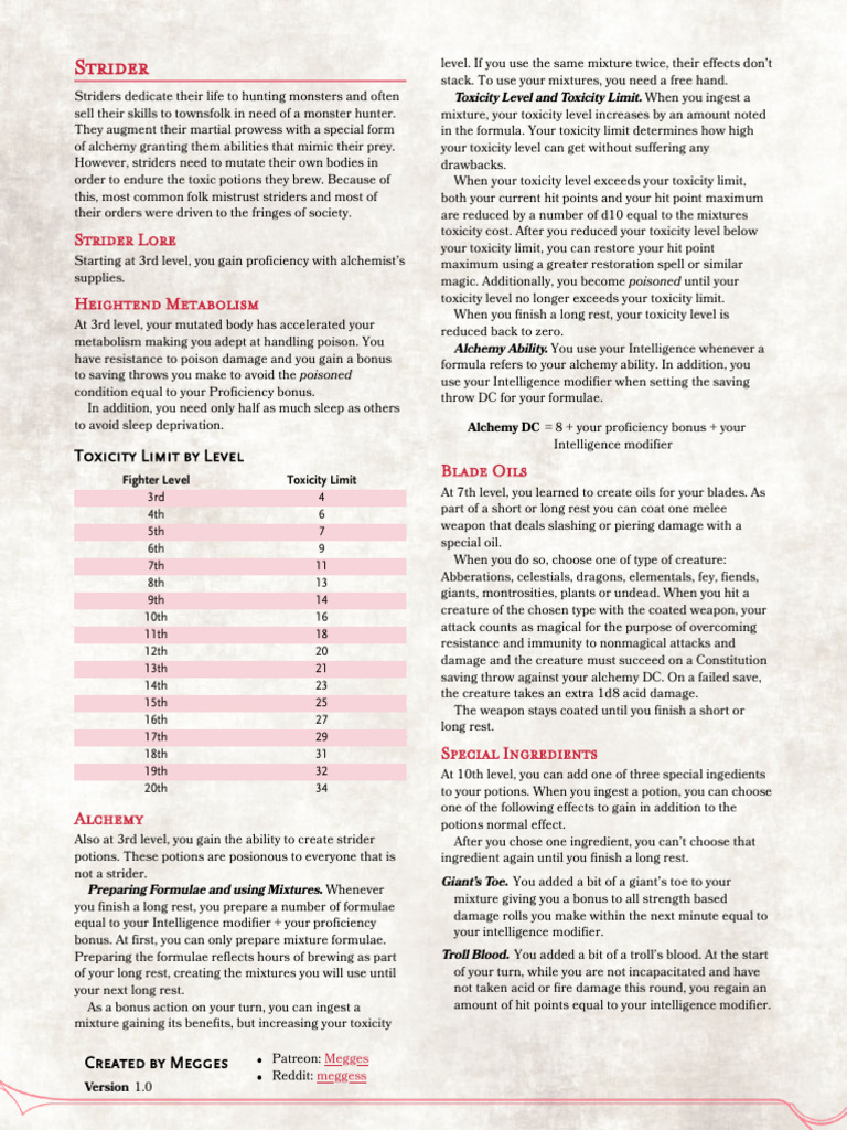 Martial Archetype - Strider - The Homebrewery | PDF