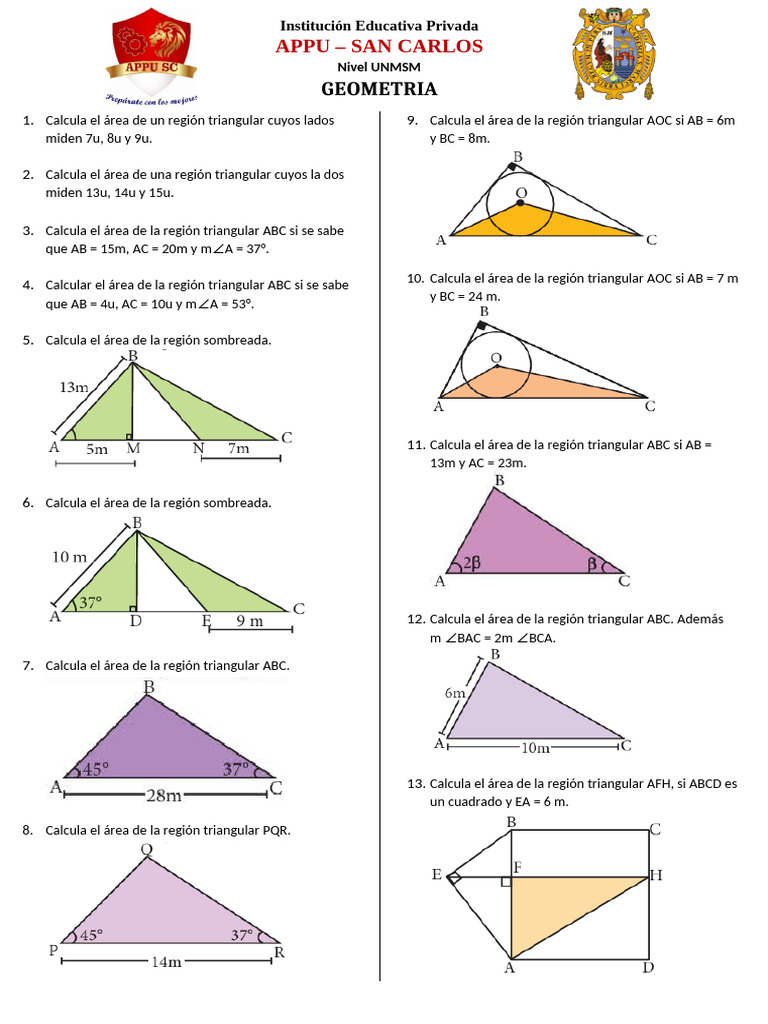 Areas Triangulares - UNI y UNMSM | PDF | Geometría del plano euclidiano ...