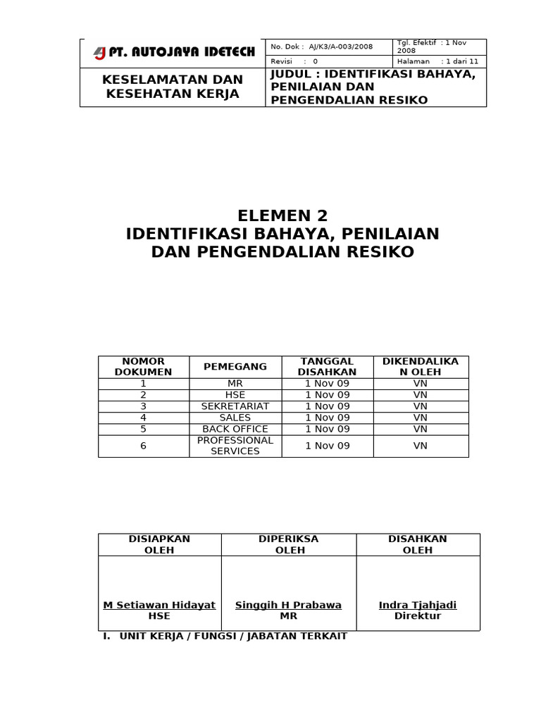 Elemen 2 Identifikasi Bahaya - Resiko | PDF