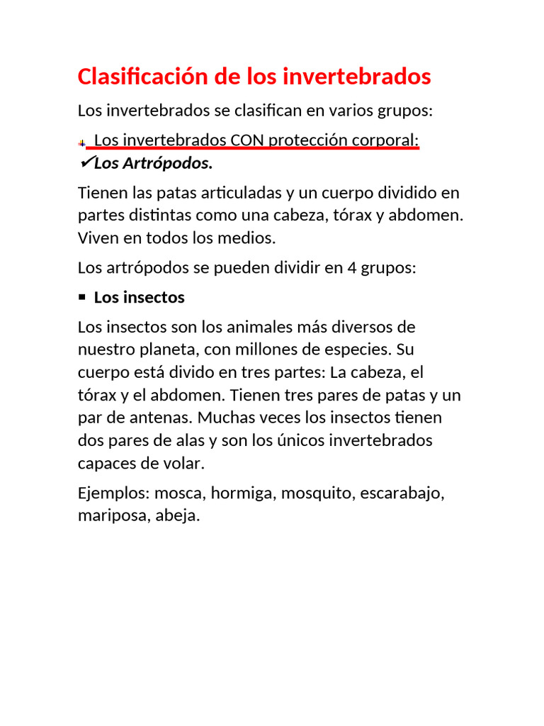 Clasificación de Los Invertebrados | PDF