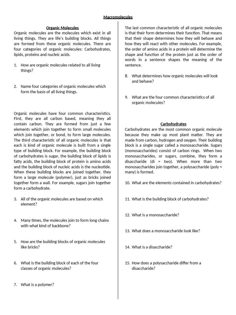 Macromolecules Reading | PDF