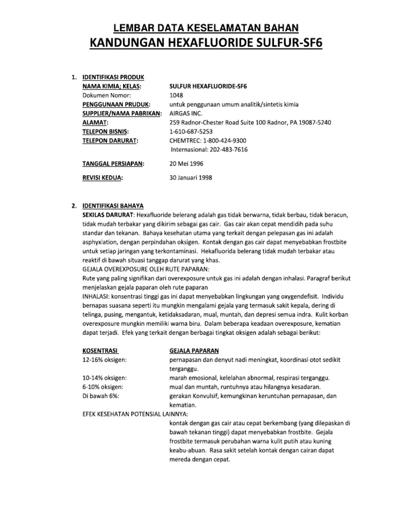 MSDS SF6 | PDF