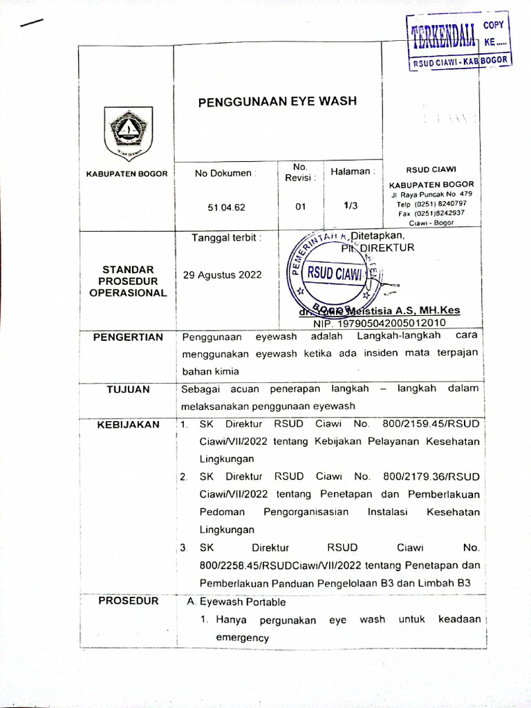 SPO Penggunaan Eye Wash | PDF