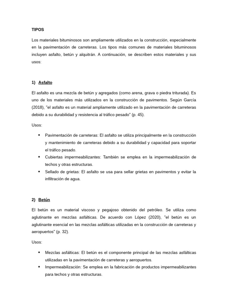 Tipos y Usos de Materiales Bituminosos | PDF