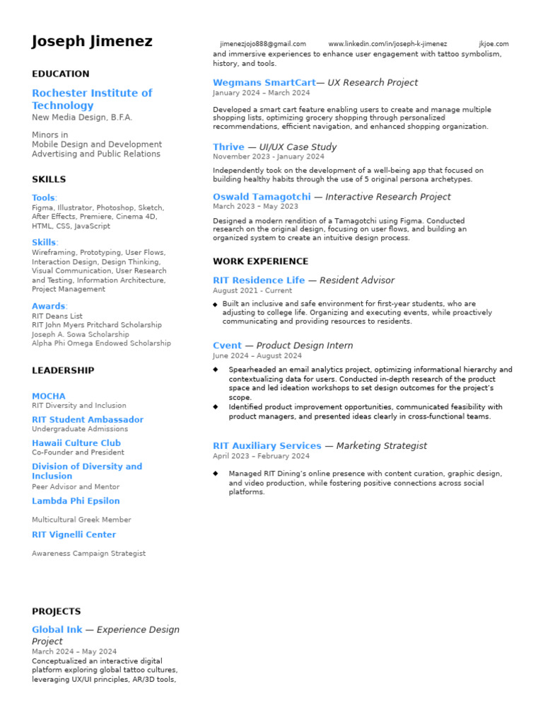 Joseph Jimenez Resume | PDF | Design | Computing