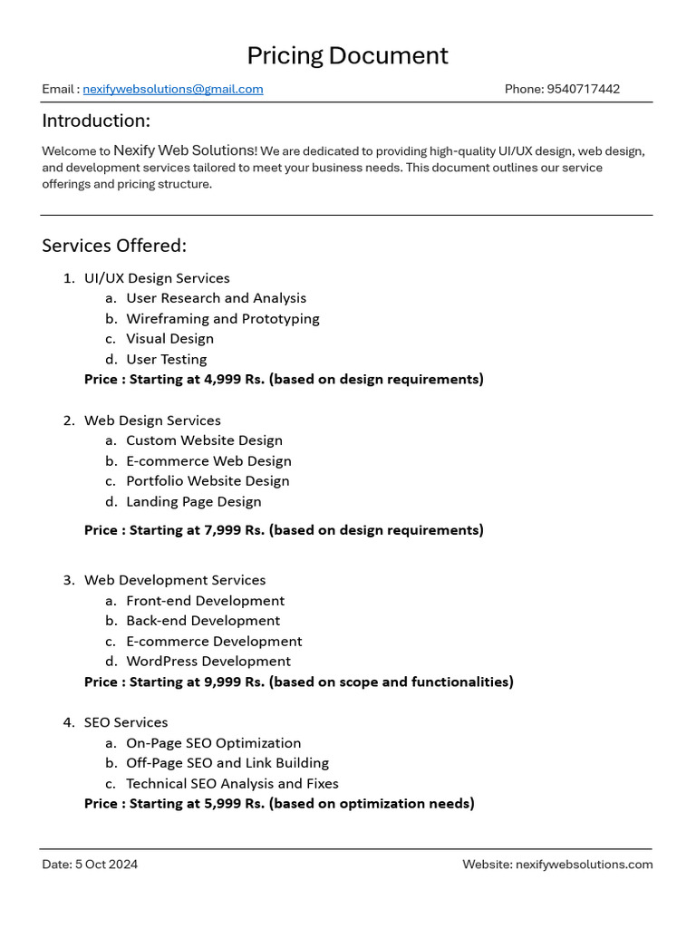Pricing Estimate For Marketing Purposes | PDF