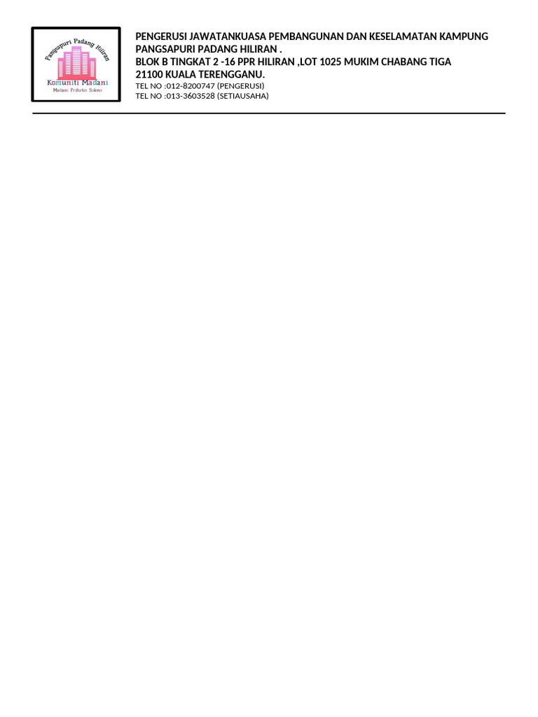 Pengerusi Jawatankuasa Pembangunan Dan Keselamatan Kampung (Letterhead ...