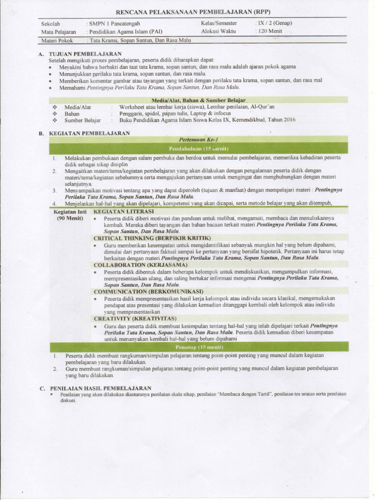 RPP Kelas IX SMT 2 Siti Maemunah | PDF