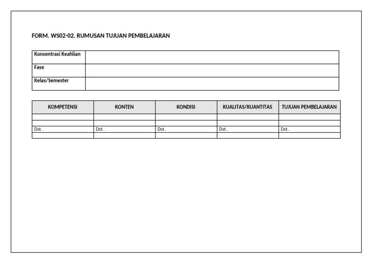 Form. WS02-02. Rumusan Tujuan Pembelajaran | PDF