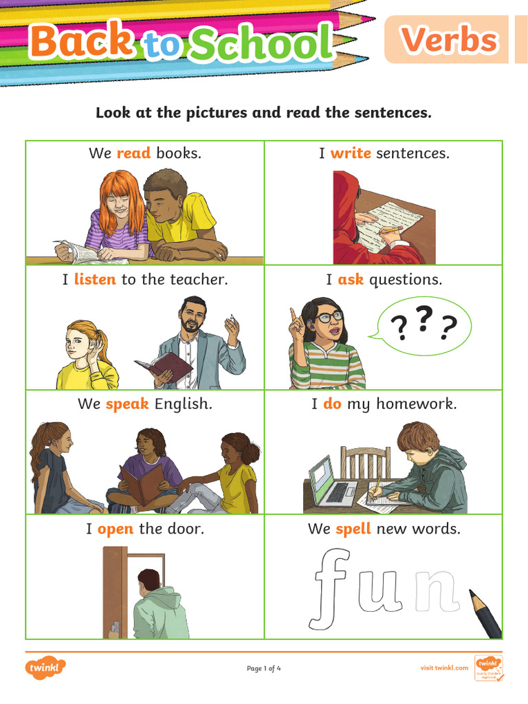 Back To School Verbs Activity Sheet | PDF