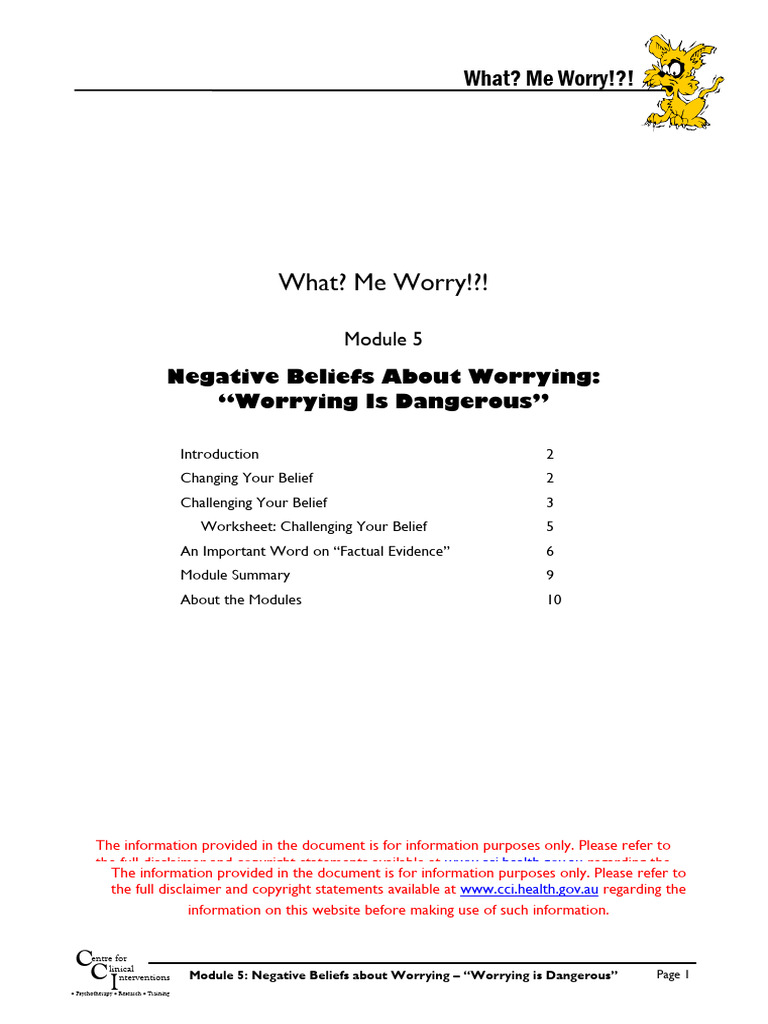 What Me Worry - 05 - Negative Beliefs About Worry Danger | PDF