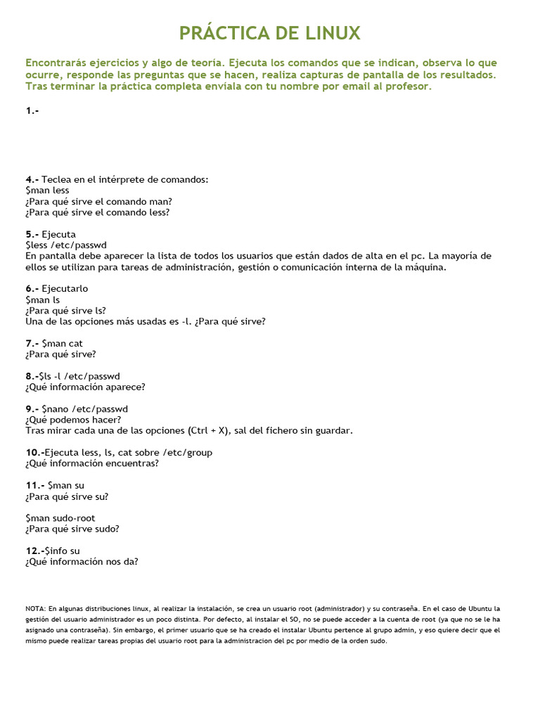 Actividad Linux Comandos Ejercicio | PDF
