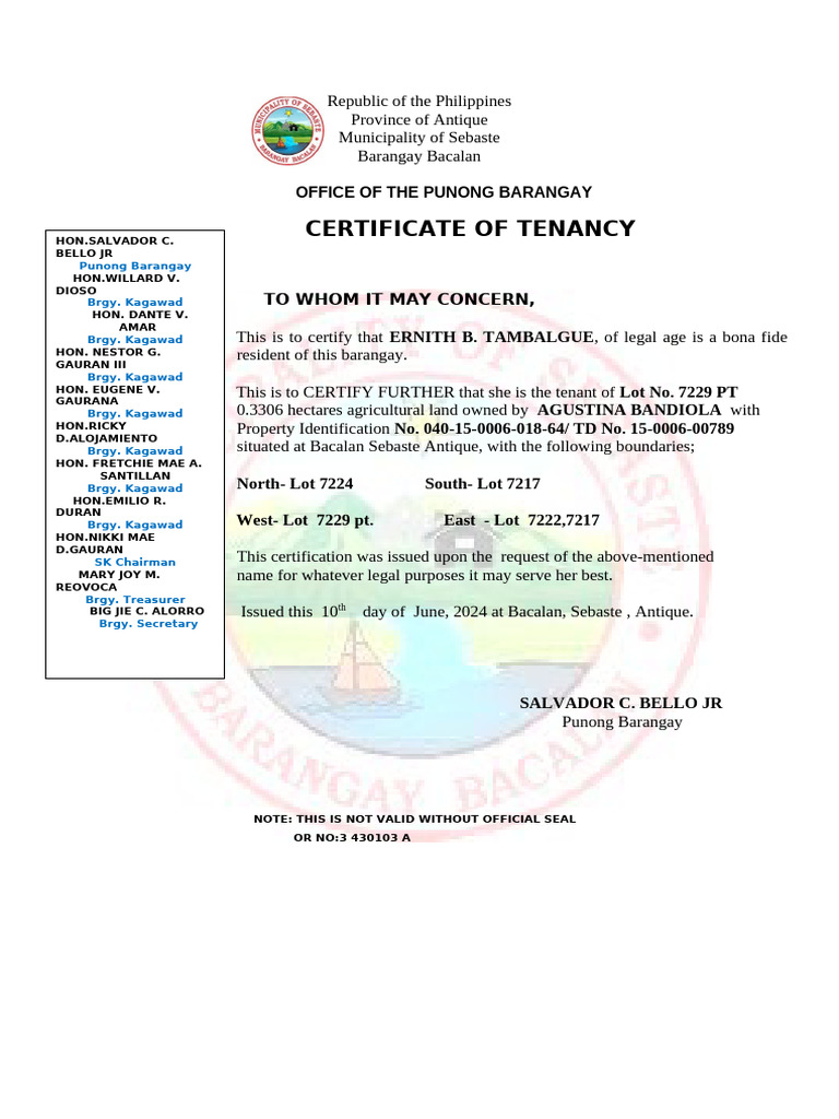 Certificate of Tenacy | PDF