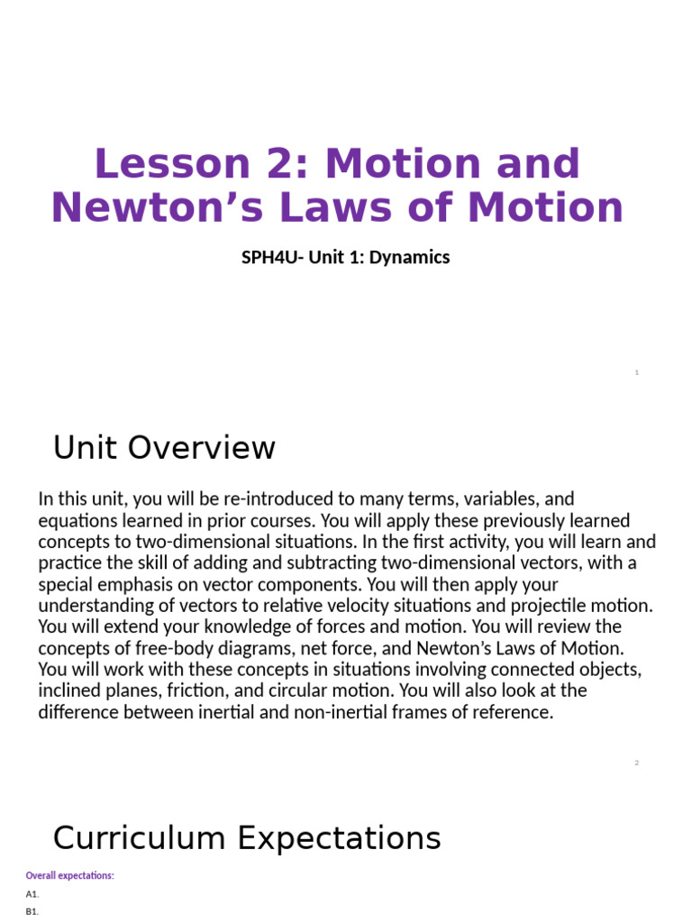 Lesson 2: Motion and Newton's Laws of Motion: SPH4U-Unit 1: Dynamics | PDF