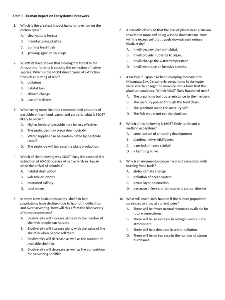 Human Impact On Ecosystems Study Guide | PDF