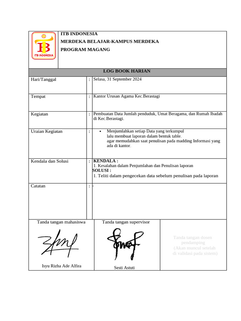 Format Logbook Harian Magang | PDF