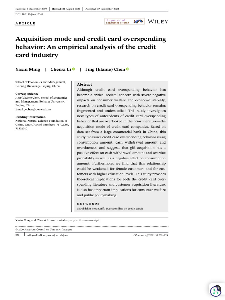 Acquisition Mode and Credit Card Overspending Behavior - An Empirical ...