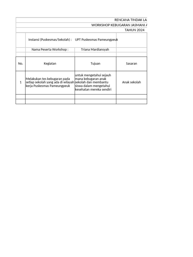 RTL Tes Kebugaran Anak Sekolah Triana Mardiansyah | PDF