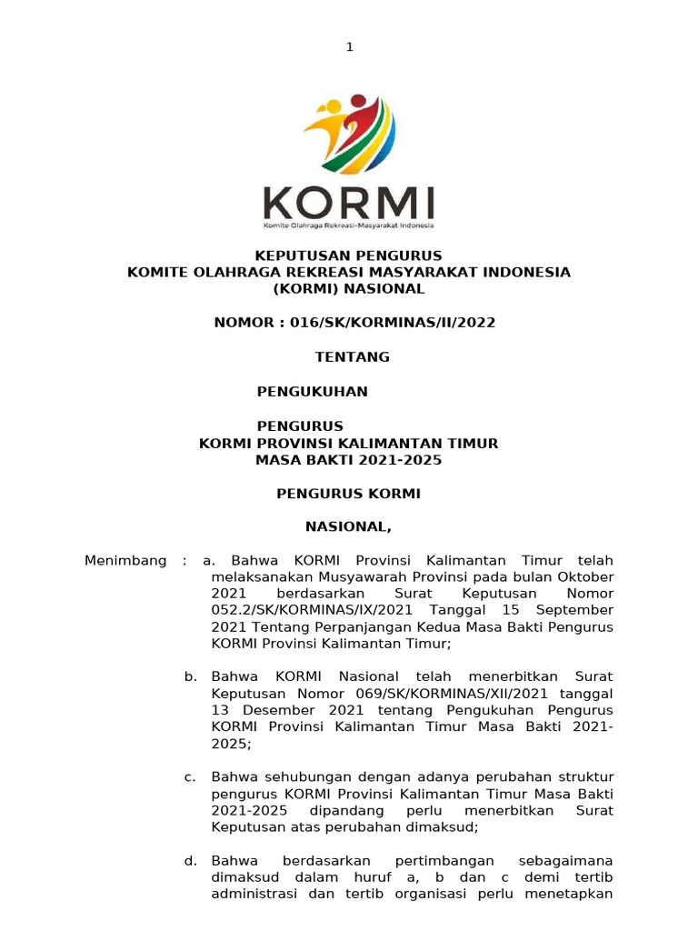 016 SK Revisi Susunan Pengurus Kormi Kaltim-Dikonversi | PDF