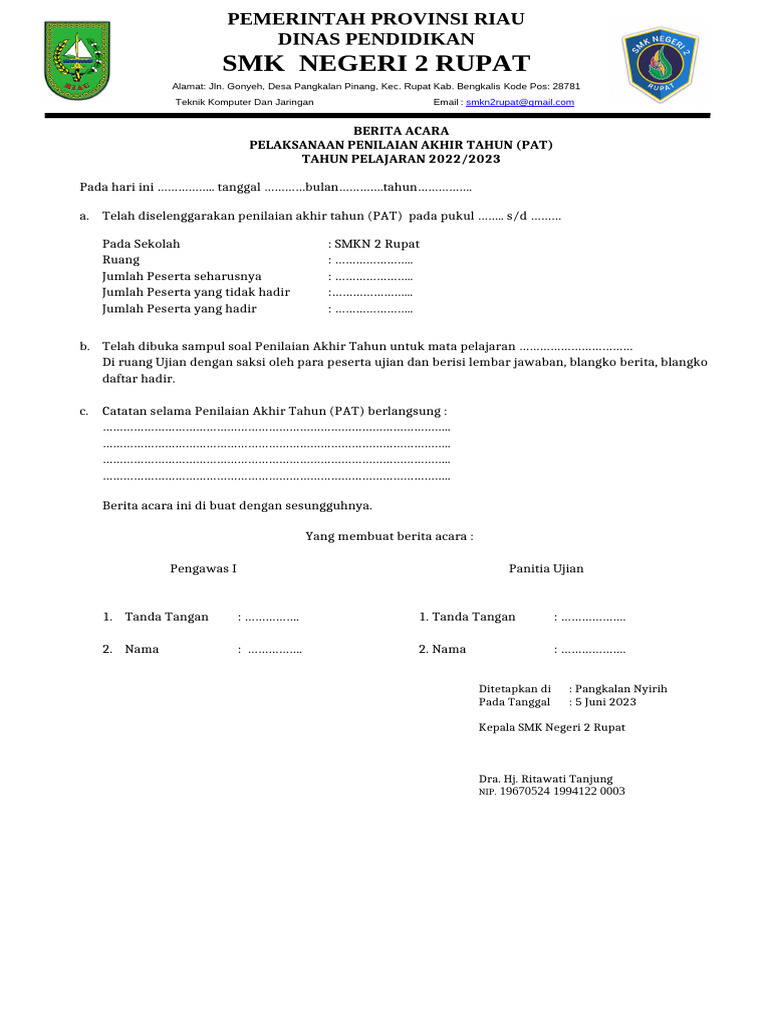 BERITA ACARA PAT 2022 2023 | PDF