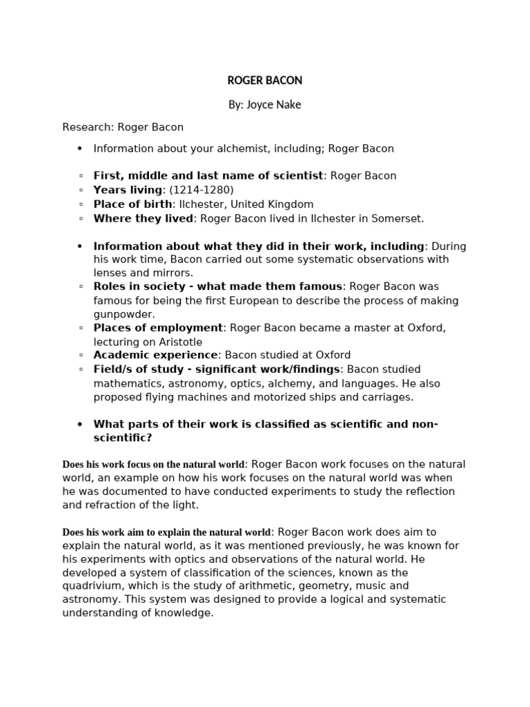 Roger Bacon Research | PDF