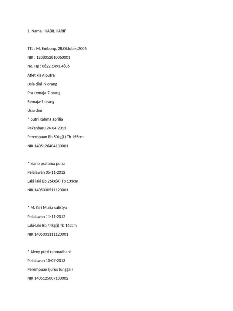 Rekap Data Atlet | PDF