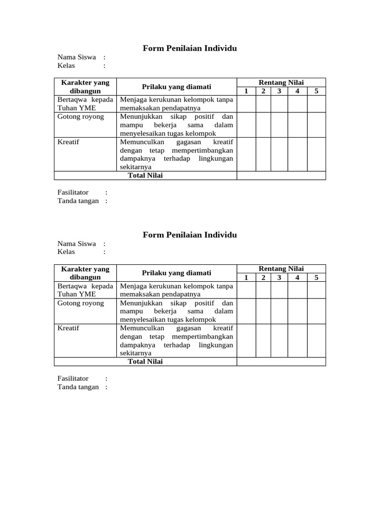 Form Penilaian Individu | PDF